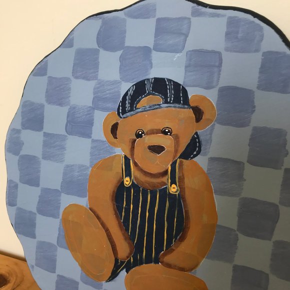 Hand Crafted | Art | Hand Painted Blue Jean Teddy Bear Wood Wall Plaque ...